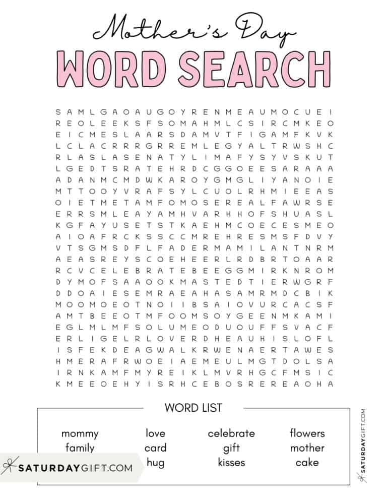Mother's Day Word Search - Cute & Free Printables | SaturdayGift
