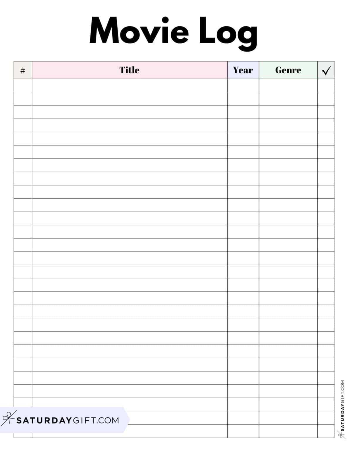 Movie Tracker Templates — 25 Cute Free Printables | SaturdayGift
