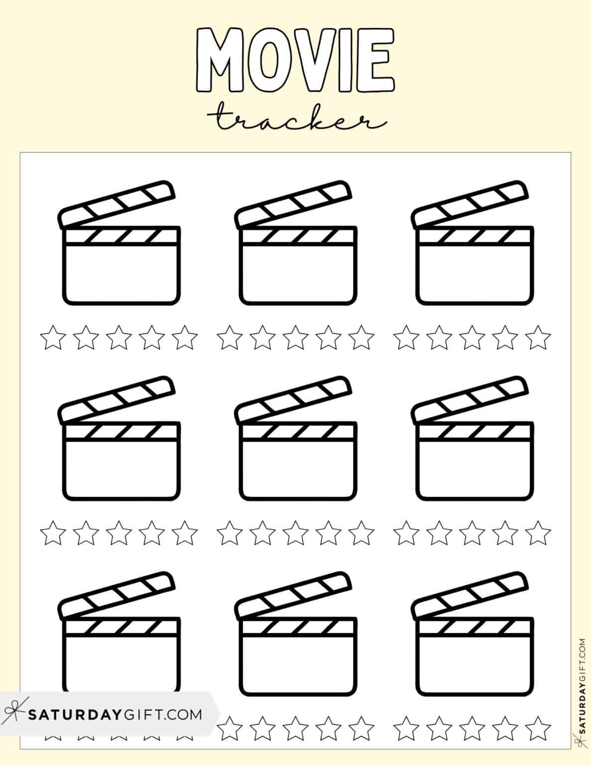 Movie Tracker Templates — 25 Cute Free Printables | SaturdayGift