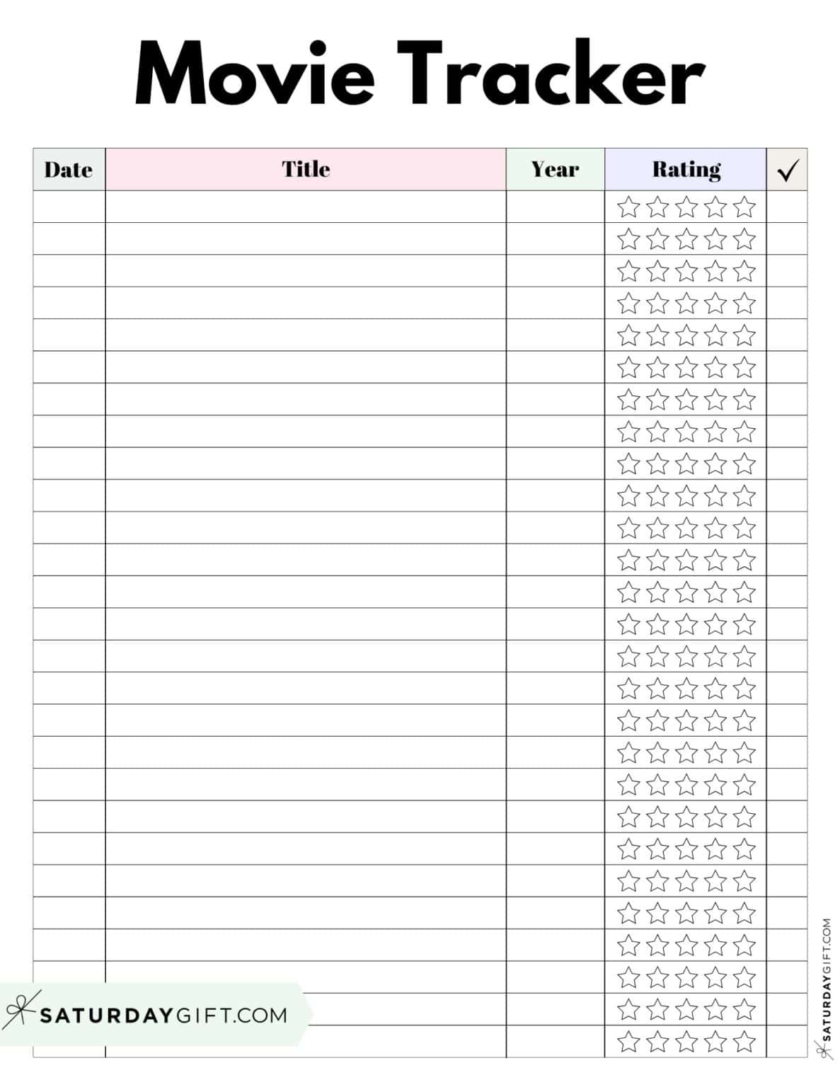Movie Tracker Templates — 25 Cute Free Printables | SaturdayGift