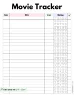 Movie Tracker Templates — 25 Cute Free Printables | SaturdayGift