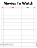 Movie Tracker Templates — 25 Cute Free Printables | SaturdayGift