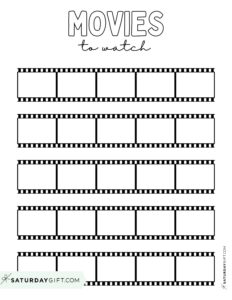 Movie Tracker Templates — 25 Cute Free Printables | SaturdayGift