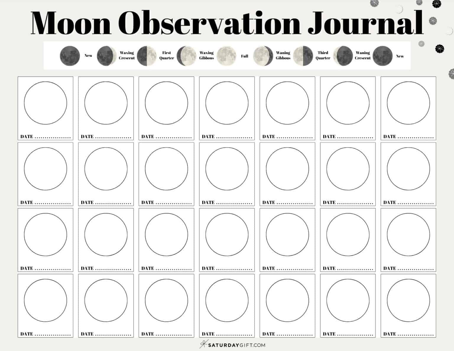 Moon observation journal - Log the phases of the moon (Free printables)