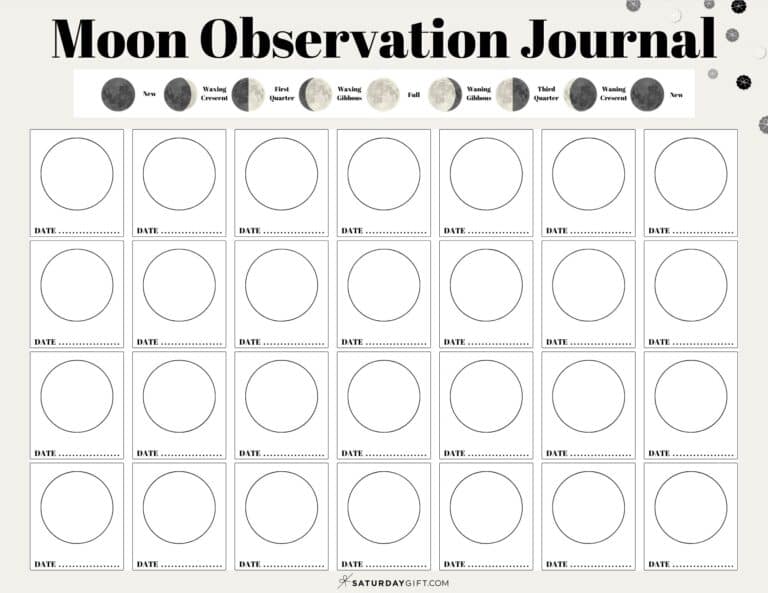 Moon observation journal - Log the phases of the moon (Free printables)