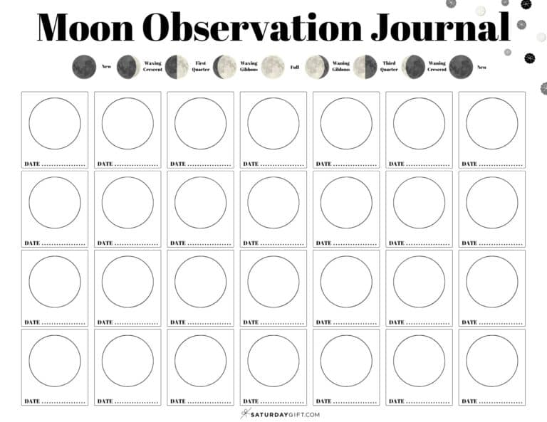 Moon observation journal - Log the phases of the moon (Free printables)