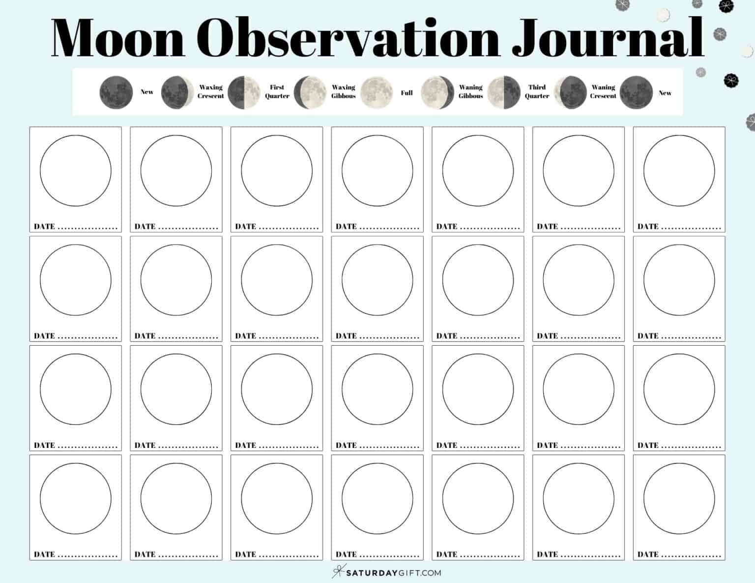 Moon observation journal - Log the phases of the moon (Free printables)