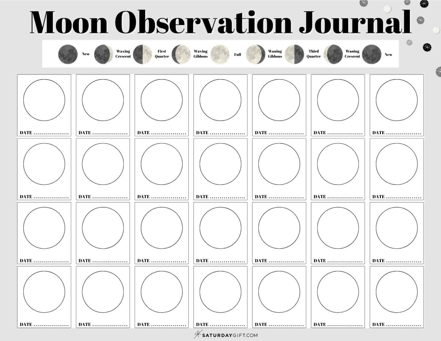 Moon observation journal - Log the phases of the moon (Free printables)