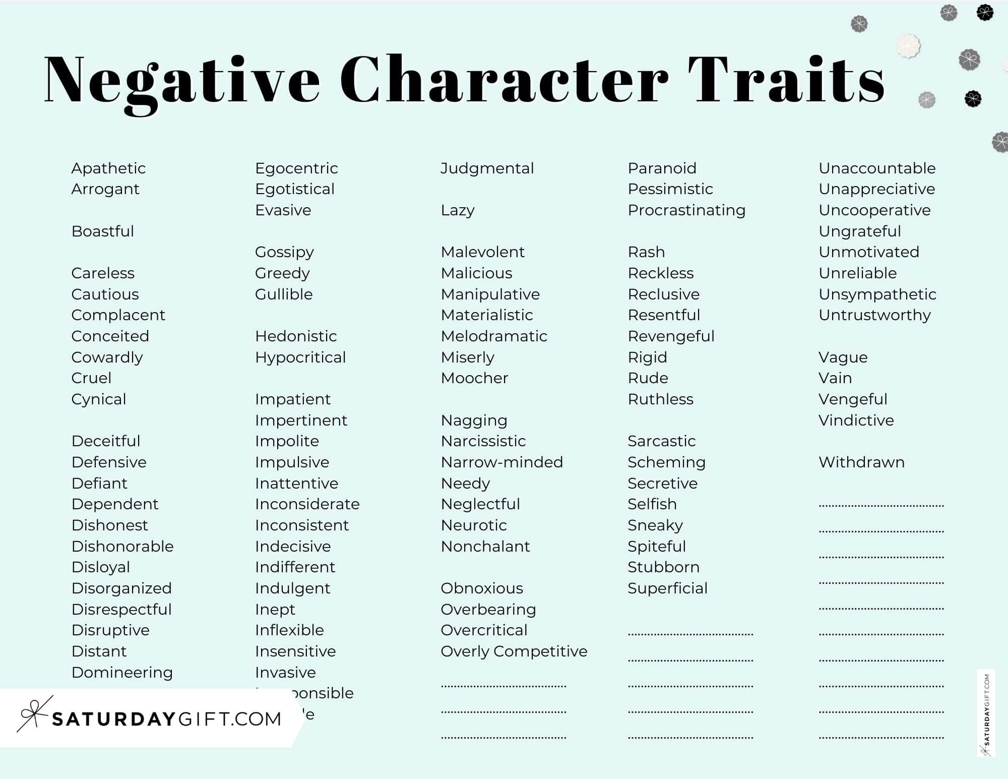 Negative Character Traits List - 98 Negative Qualities & Examples ...