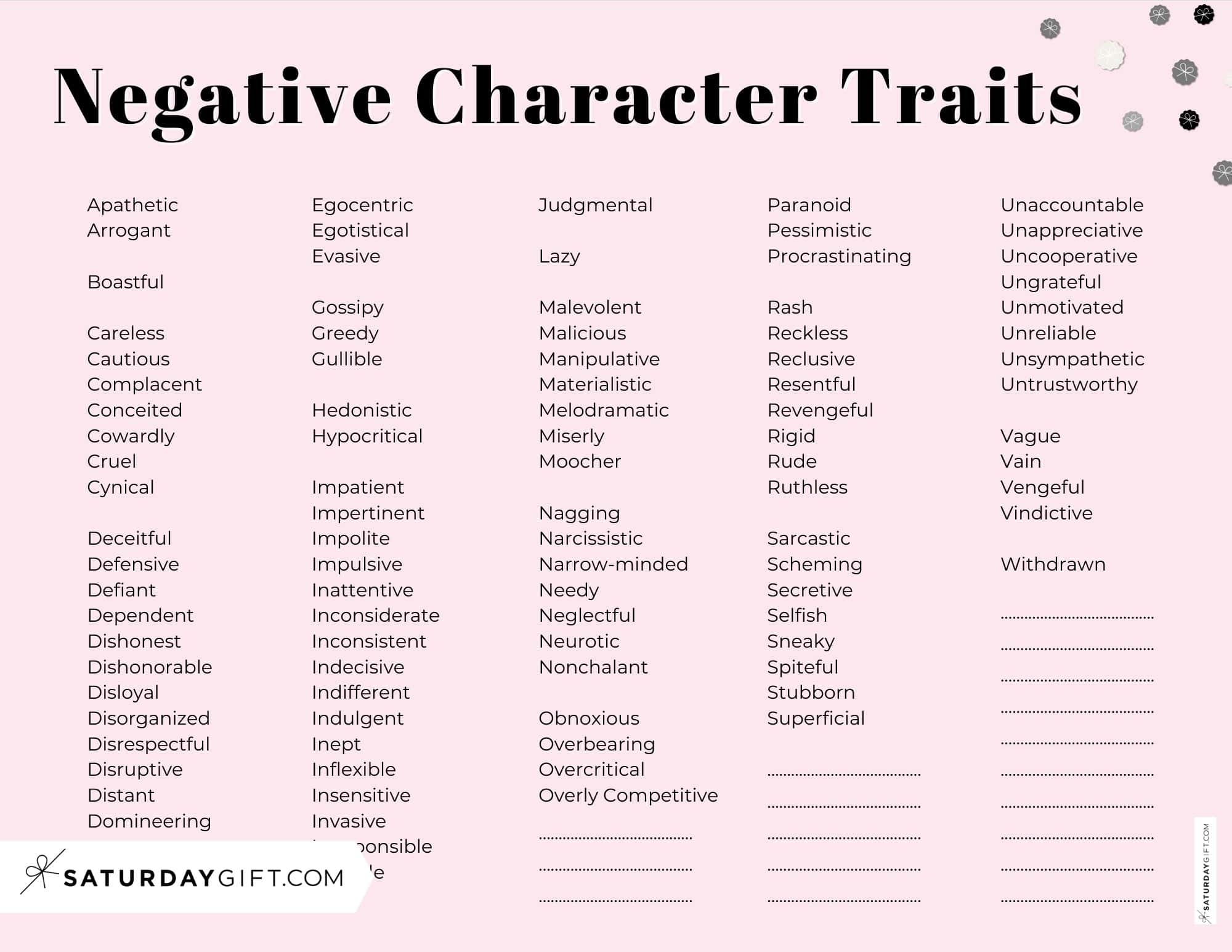 Negative Character Traits List - 98 Negative Qualities & Examples ...