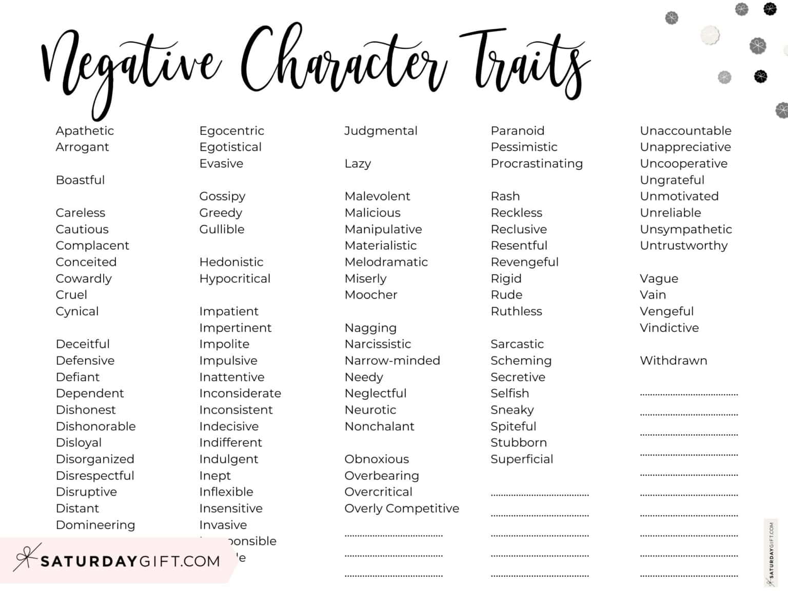 Negative Character Traits List - 98 Negative Qualities & Examples ...