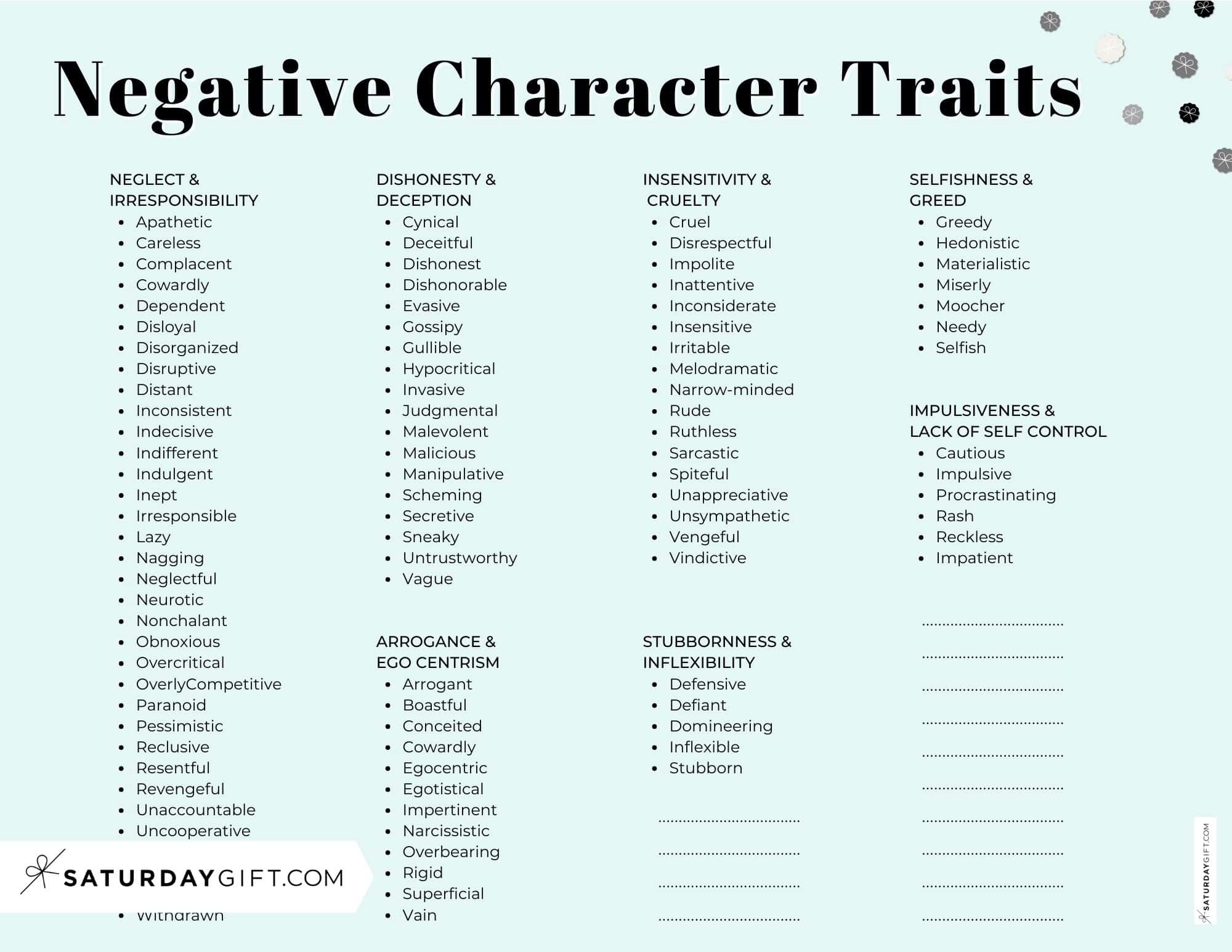 Negative Character Traits List - 98 Negative Qualities & Examples ...