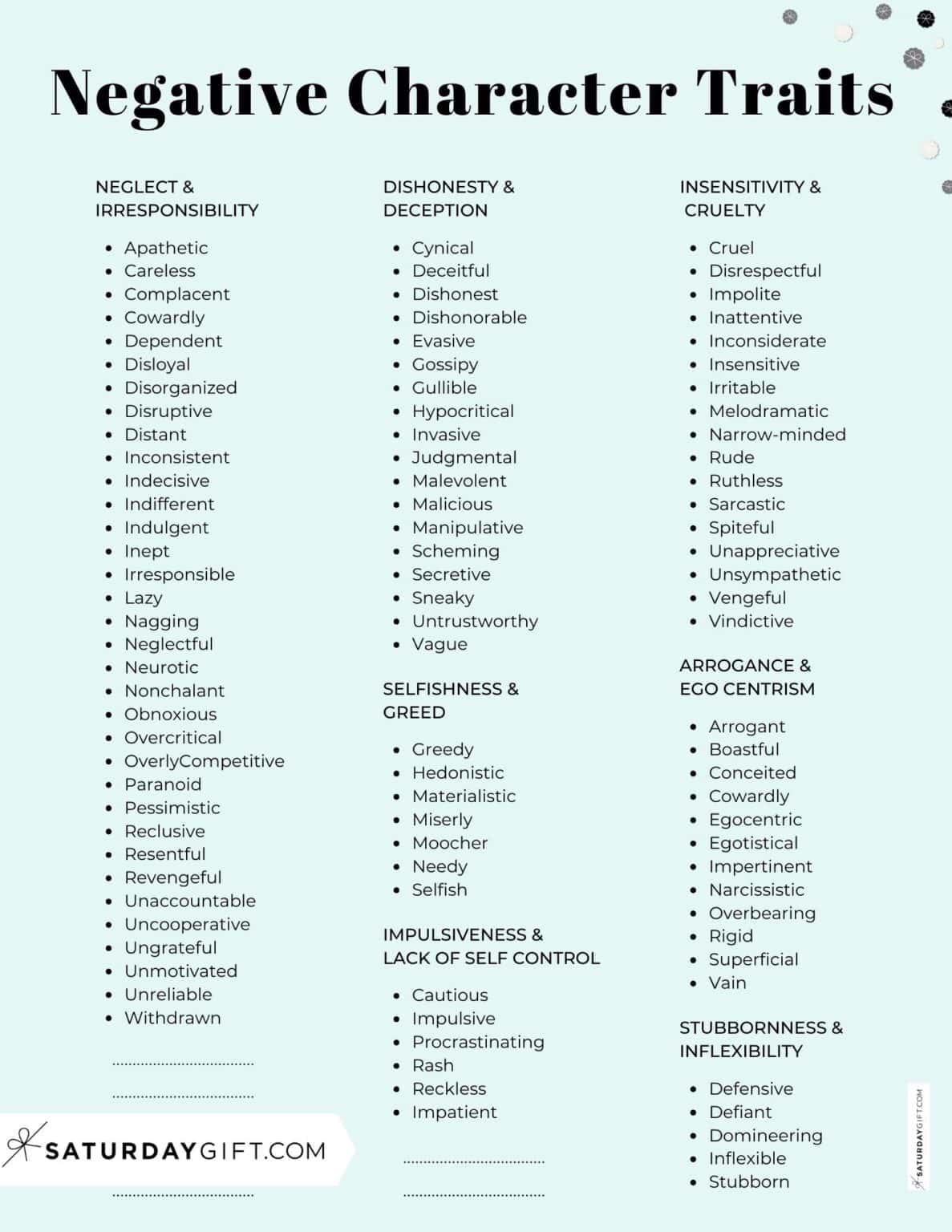 Negative Character Traits List - 98 Negative Qualities & Examples | SaturdayGift