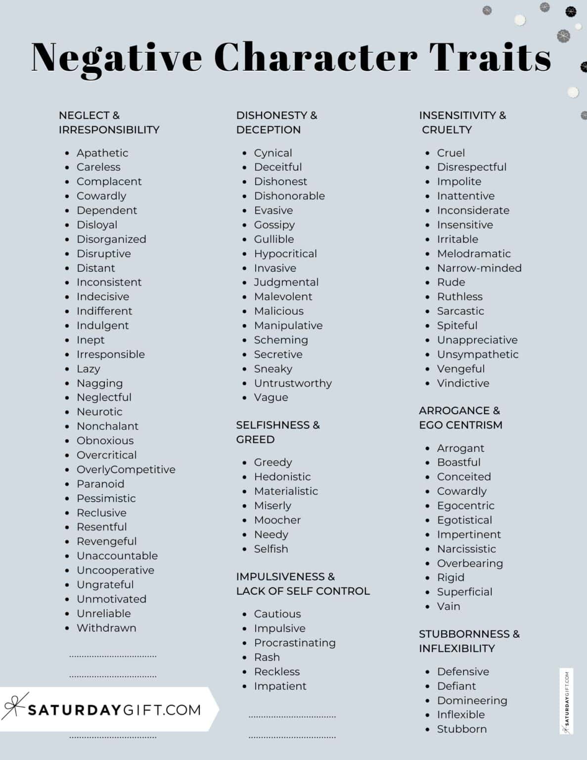 Negative Character Traits List - 98 Negative Qualities & Examples ...