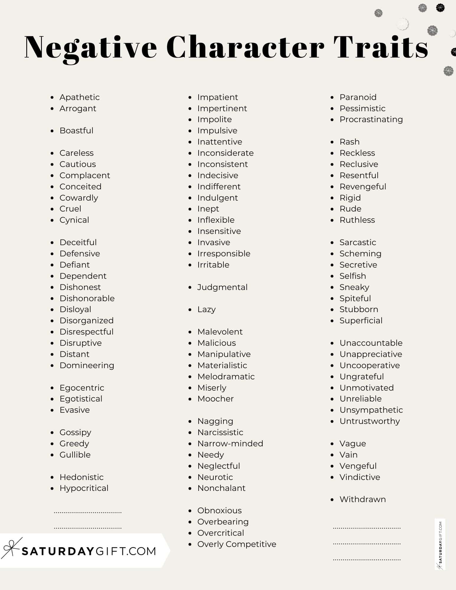 Negative Character Traits List - 98 Negative Qualities & Examples ...