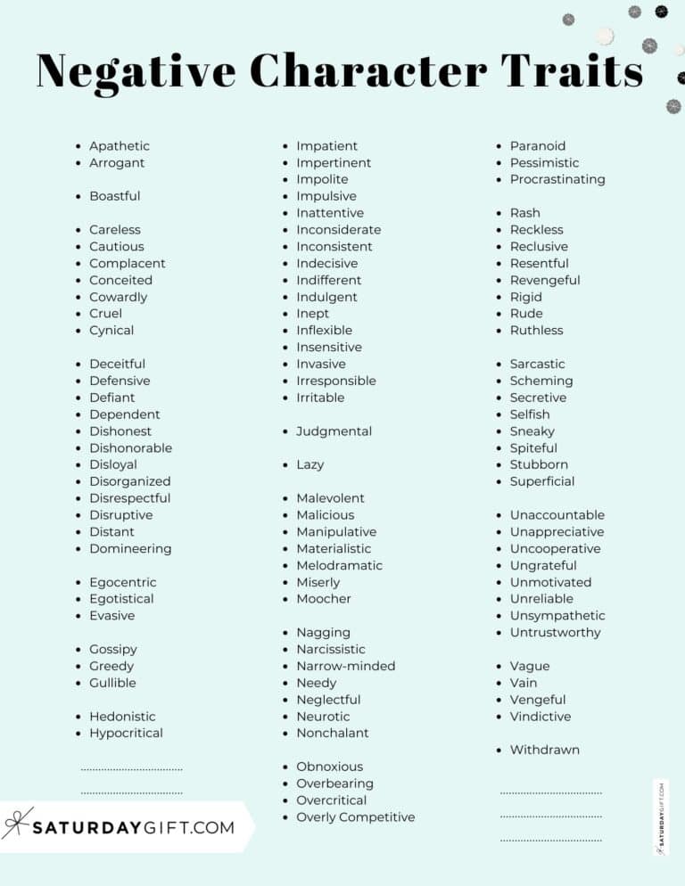 Negative Character Traits List - 98 Negative Qualities & Examples ...
