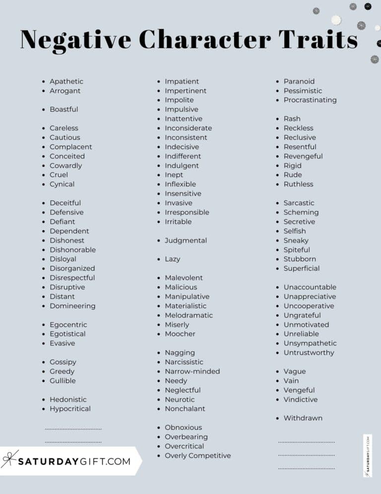 Negative Character Traits List - 98 Negative Qualities & Examples ...