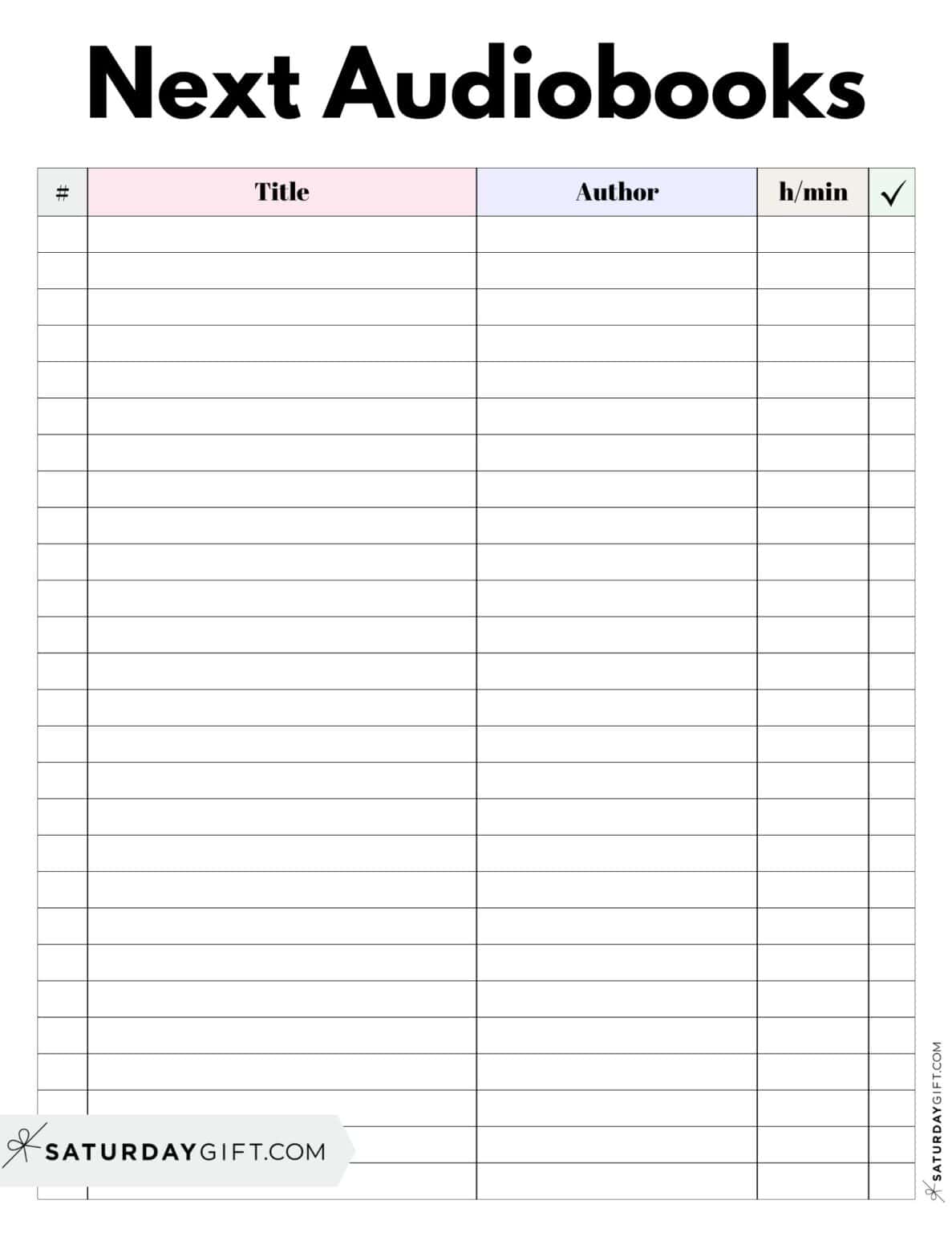 Audiobook Tracker - 25 Cute Free Printable Templates | SaturdayGift