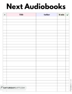 Audiobook Tracker - 25 Cute Free Printable Templates | SaturdayGift