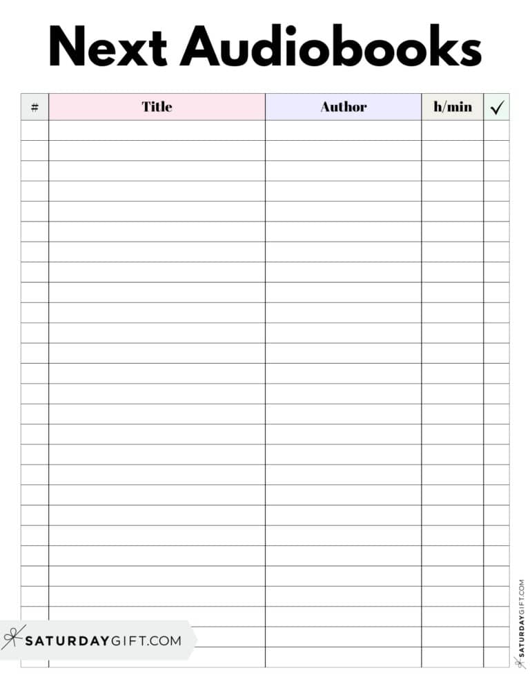 Audiobook Tracker - 25 Cute Free Printable Templates | SaturdayGift