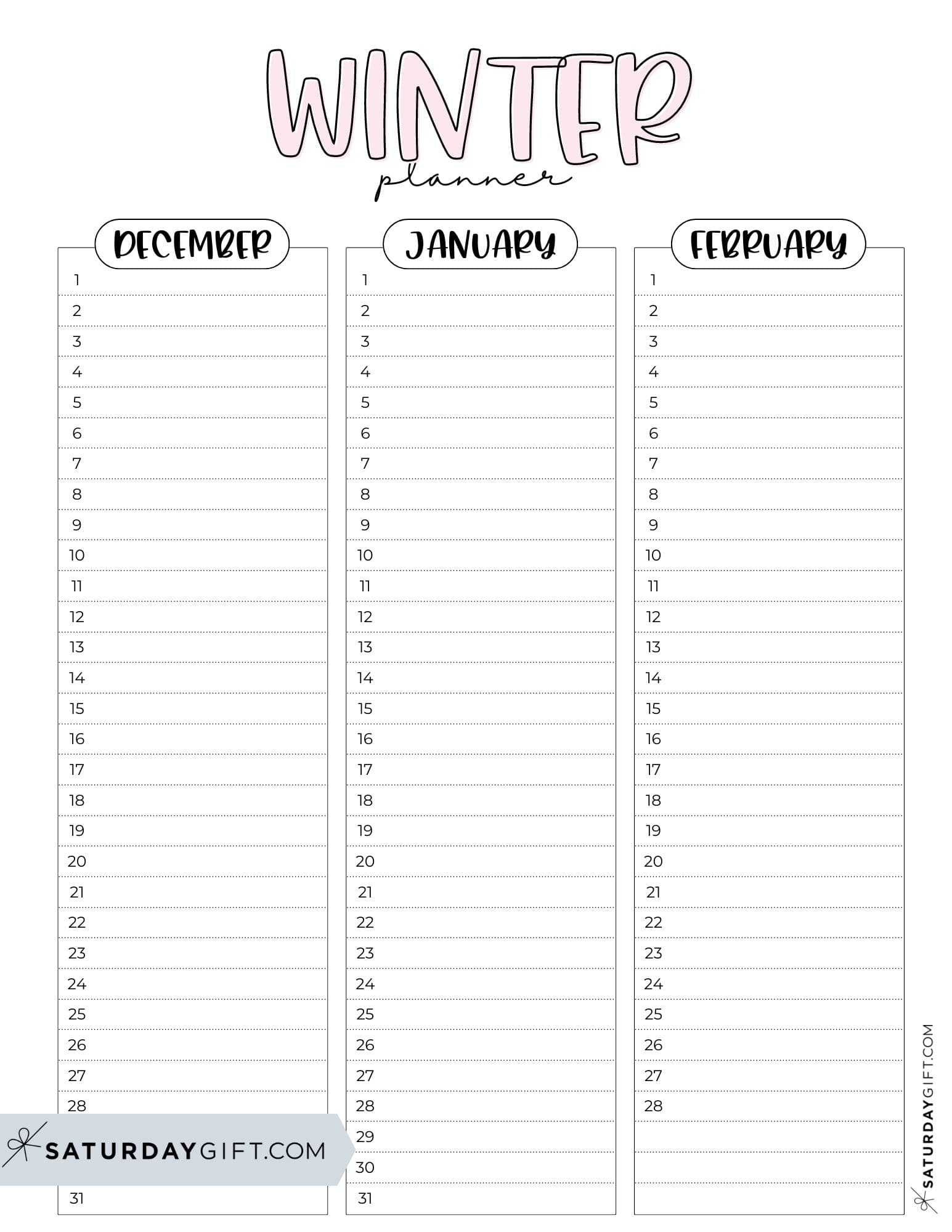 Winter Planner - 21 Pages - Cute & Free Printables