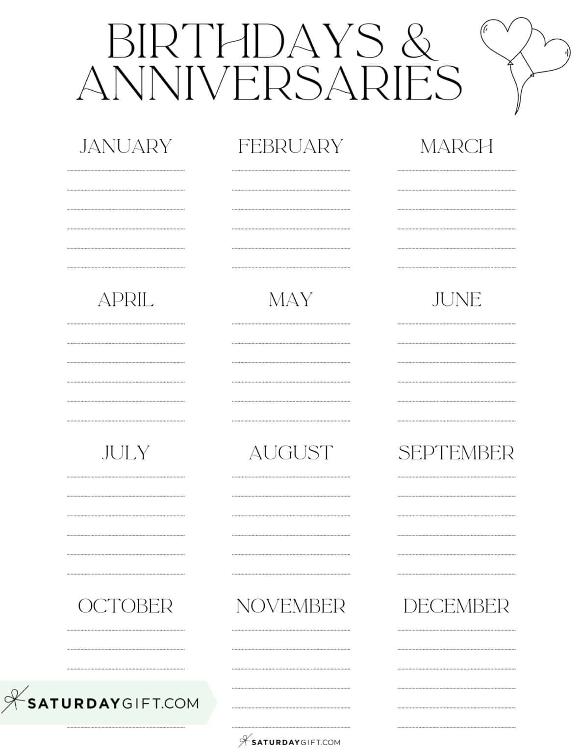 26 Cute & Free Printable Birthday Calendar Templates | SaturdayGift