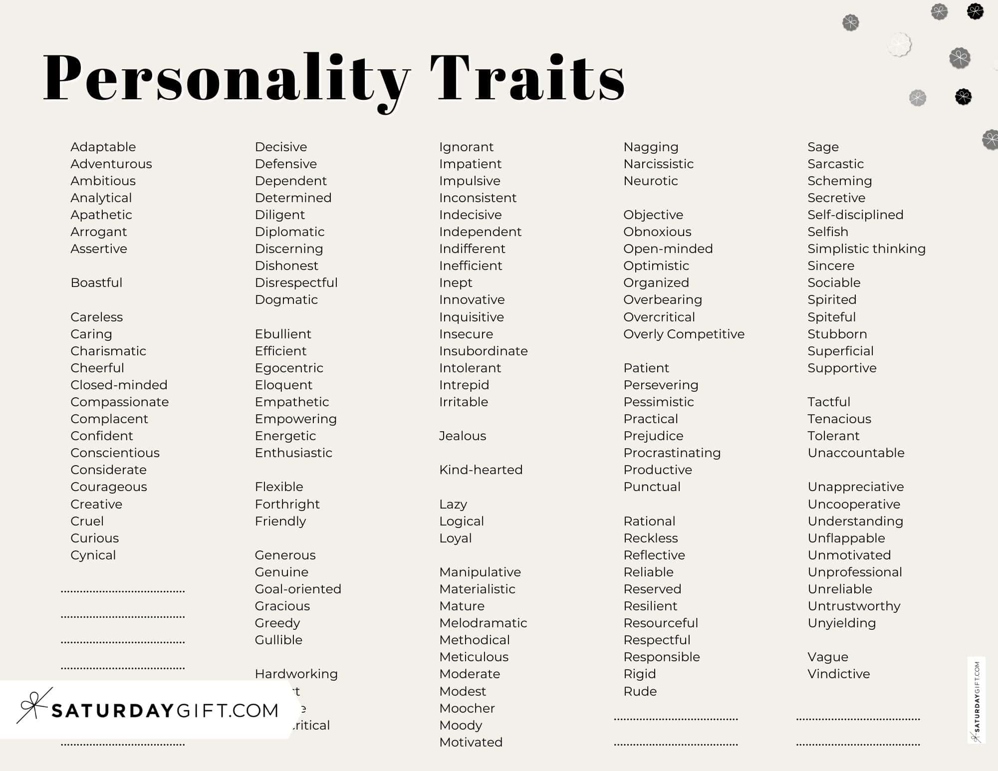 Personality Traits List - 137+ Examples of Personality Traits |SaturdayGift