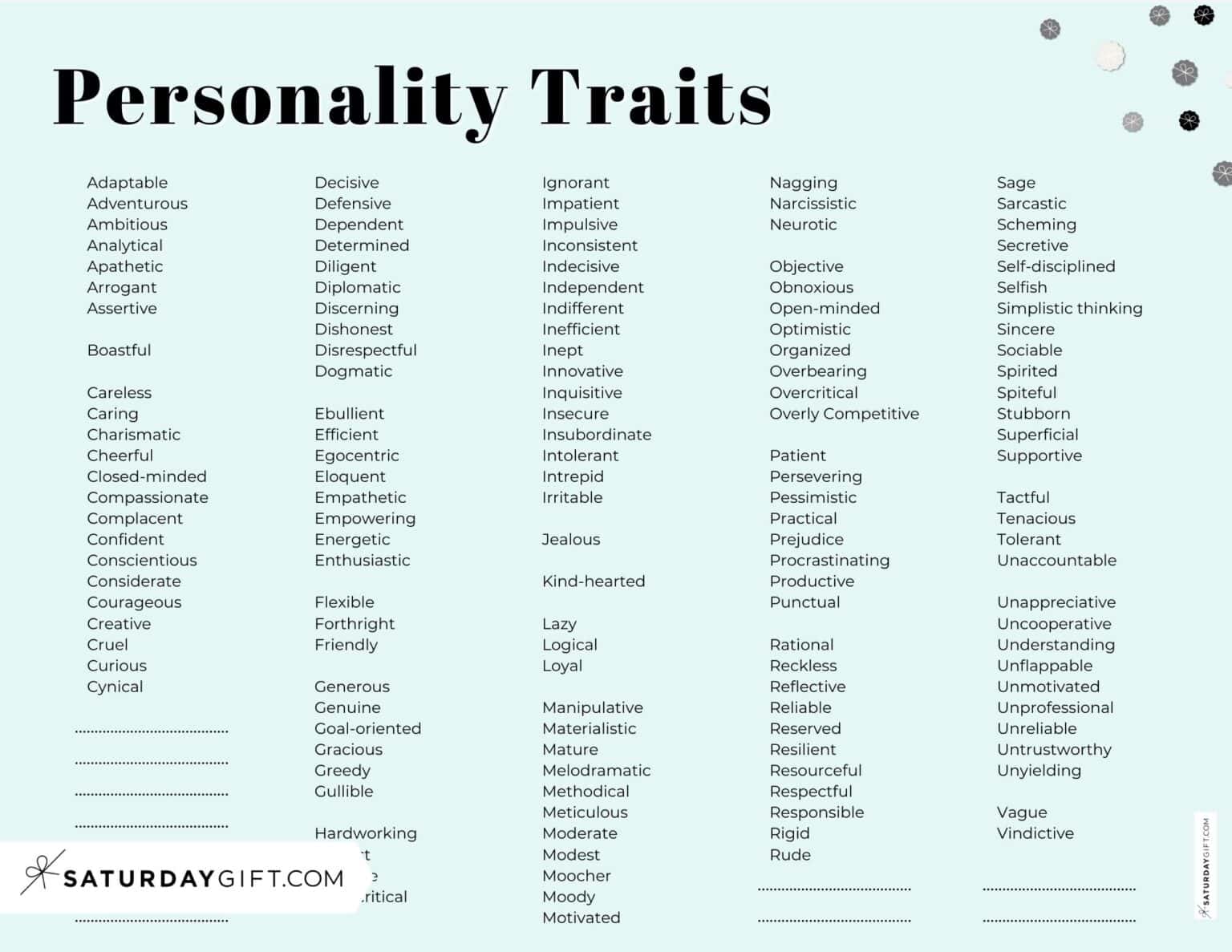 Personality Traits List - 137+ Examples of Personality Traits ...