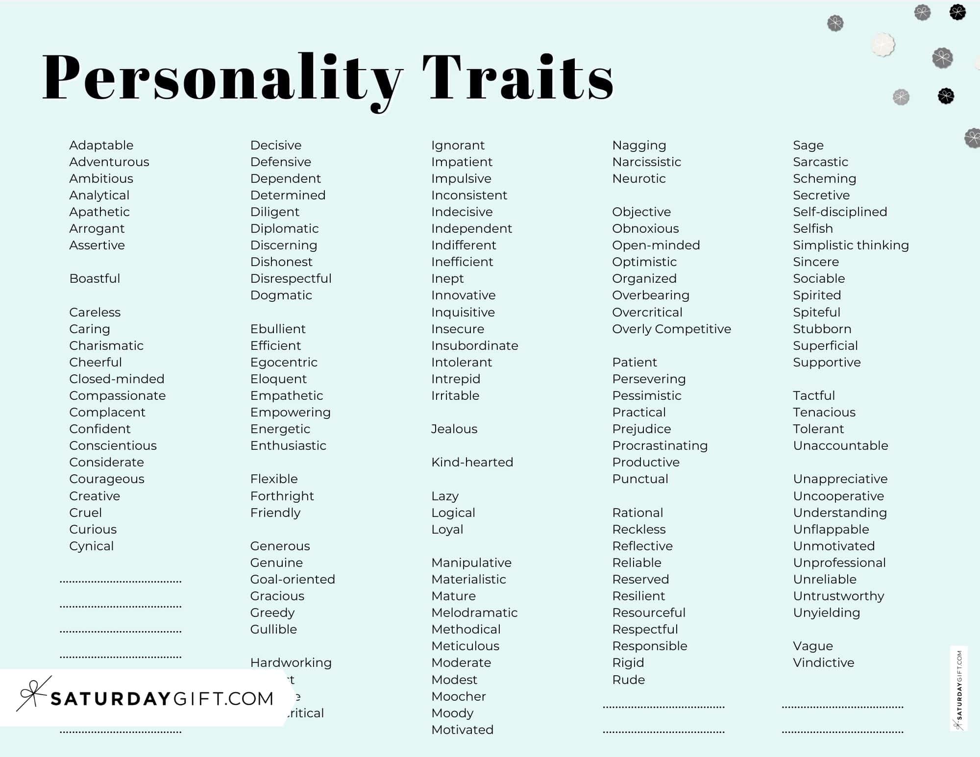 Personality Traits List - 137+ Examples of Personality Traits |SaturdayGift