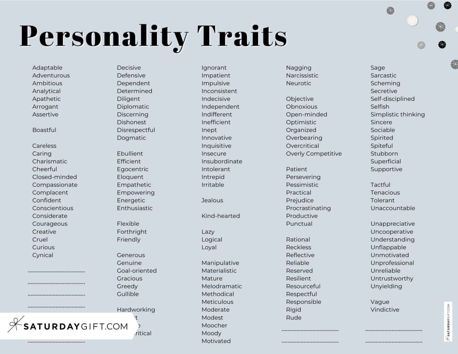 Personality Traits List - 137+ Examples of Personality Traits ...