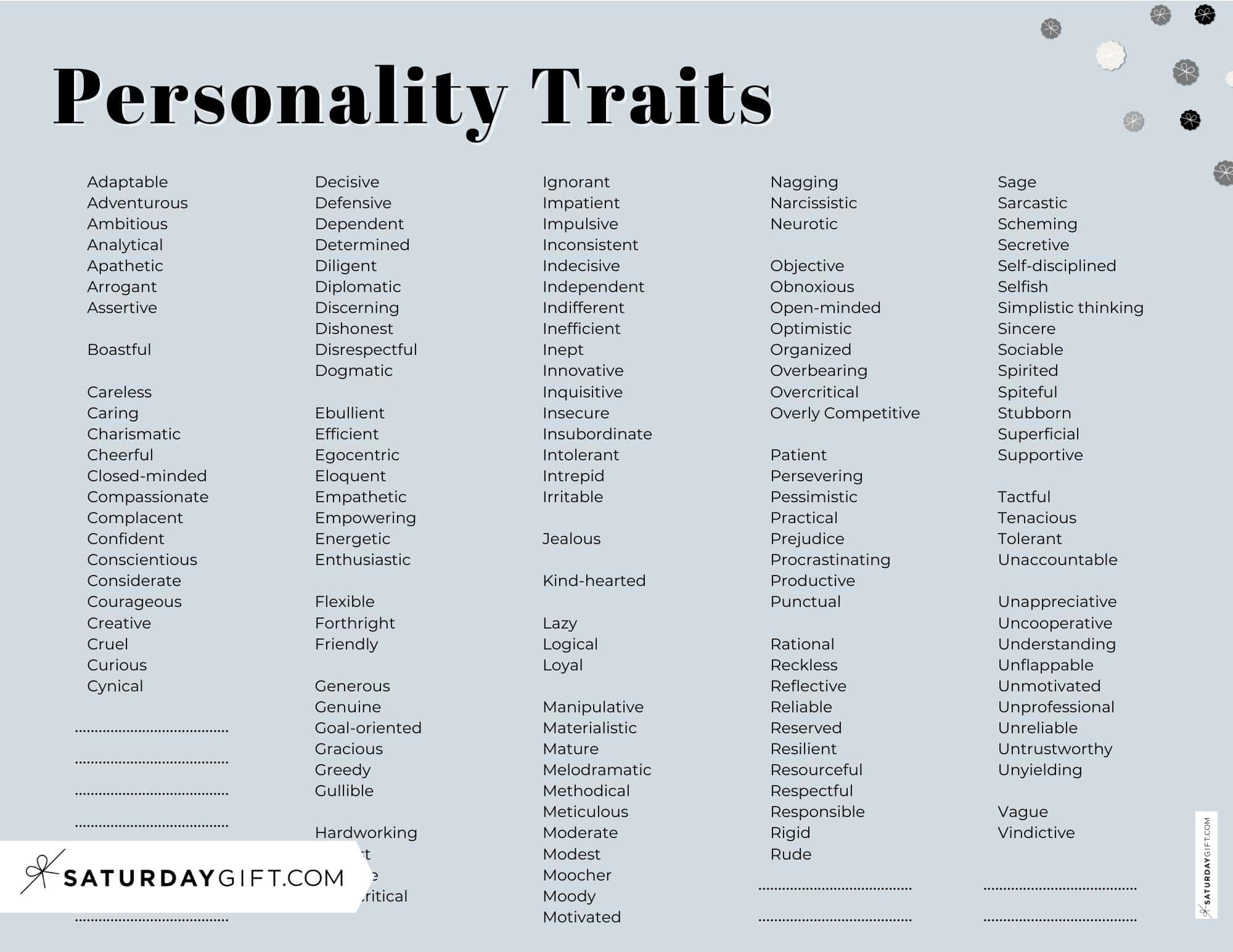 Personality Traits List - 137+ Examples of Personality Traits |SaturdayGift