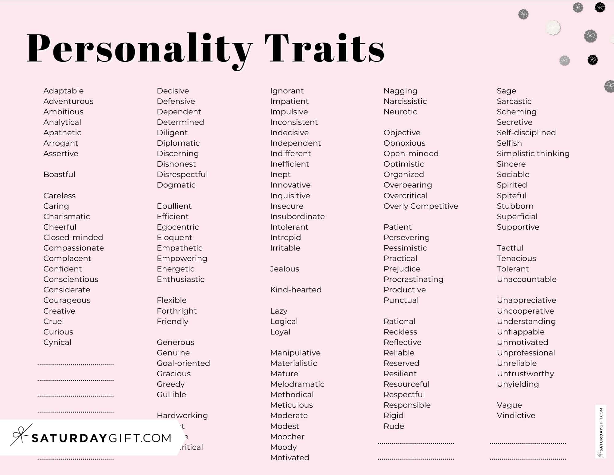 Personality Traits List - 137+ Examples of Personality Traits |SaturdayGift