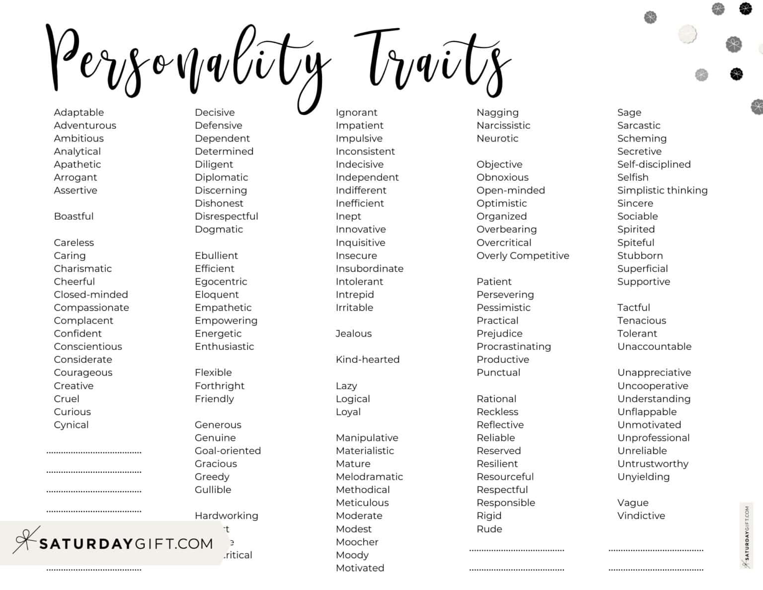 Personality Traits List - 137+ Examples of Personality Traits |SaturdayGift