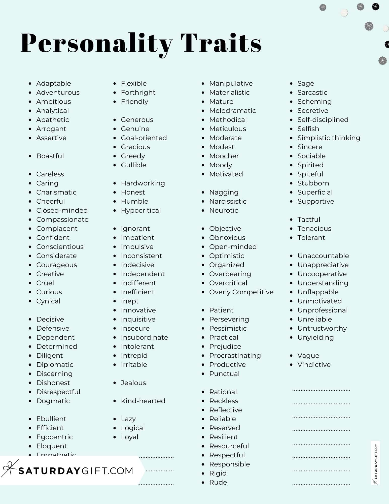 Personality Traits List - 137+ Examples of Personality Traits |SaturdayGift