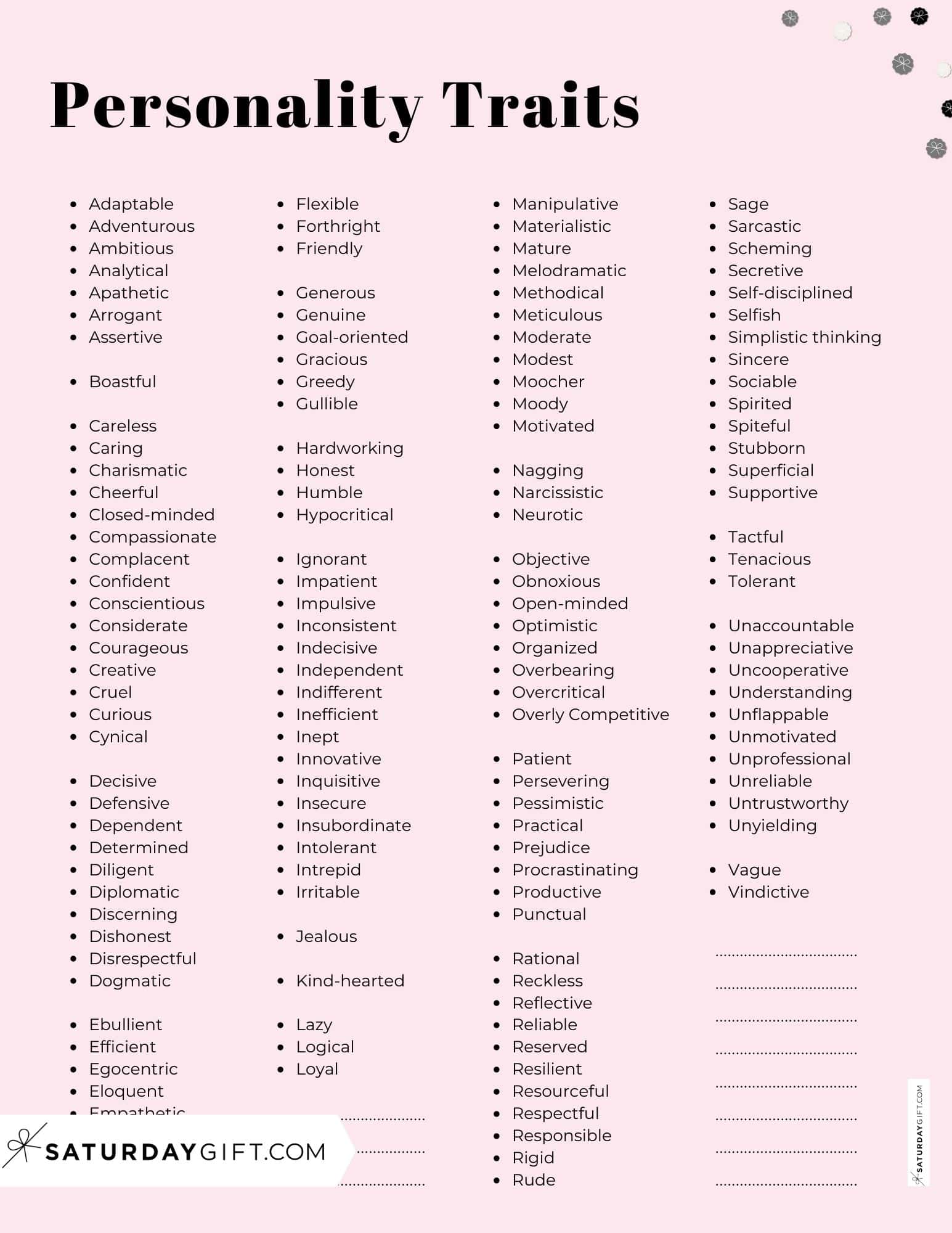 Personality Traits List - 137+ Examples of Personality Traits |SaturdayGift