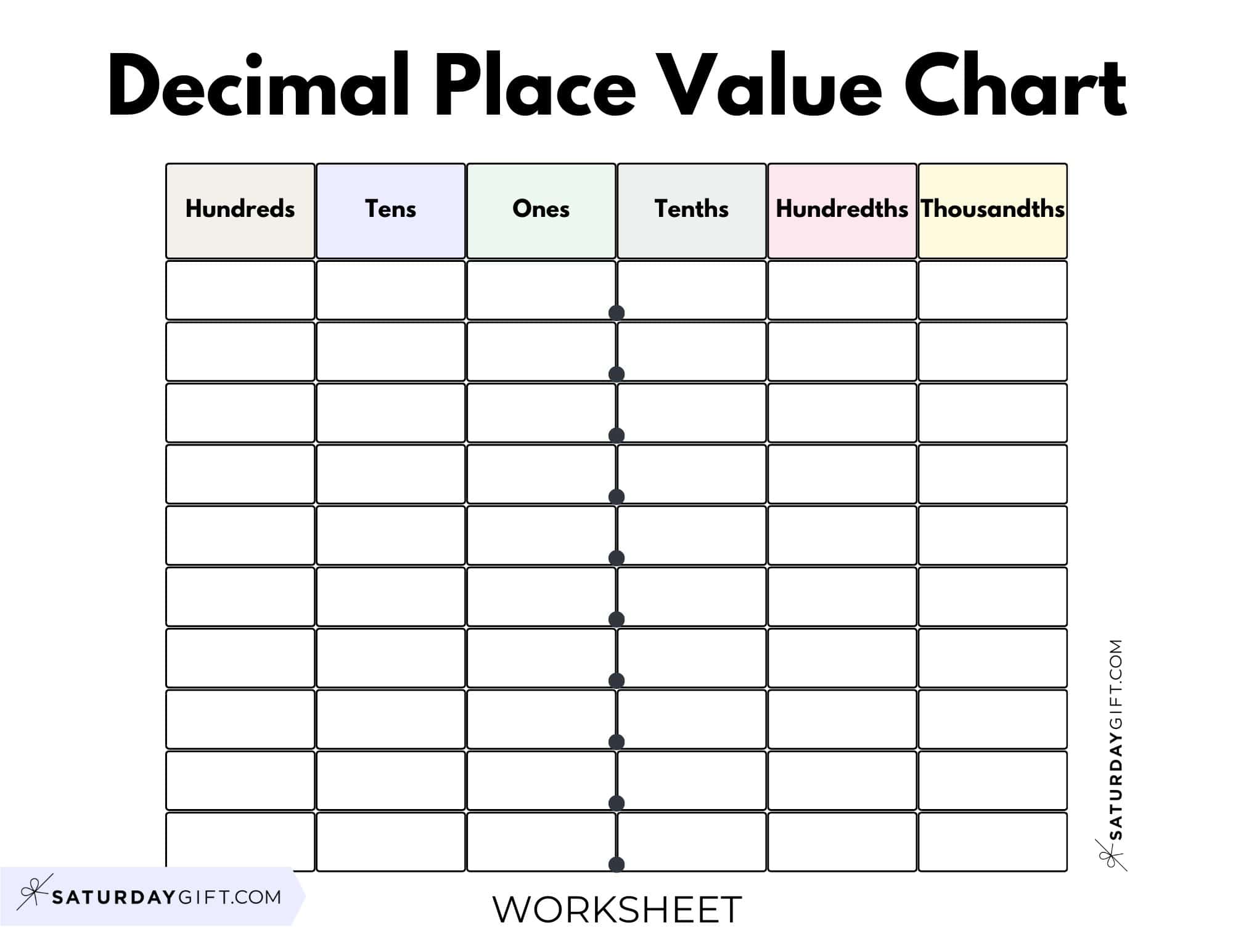 Decimal Place Value Charts - 12 Free Printable PDFs