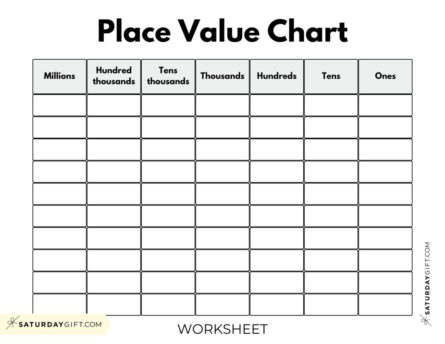 Place Value Chart - 14 Printable Ones Tens Hundreds Thousands Charts