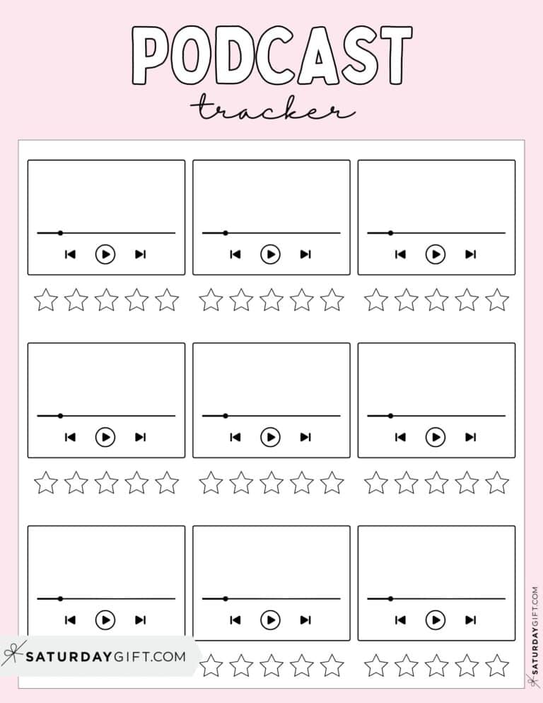 Podcast Tracker - 17 Cute Free Printable Templates | SaturdayGift