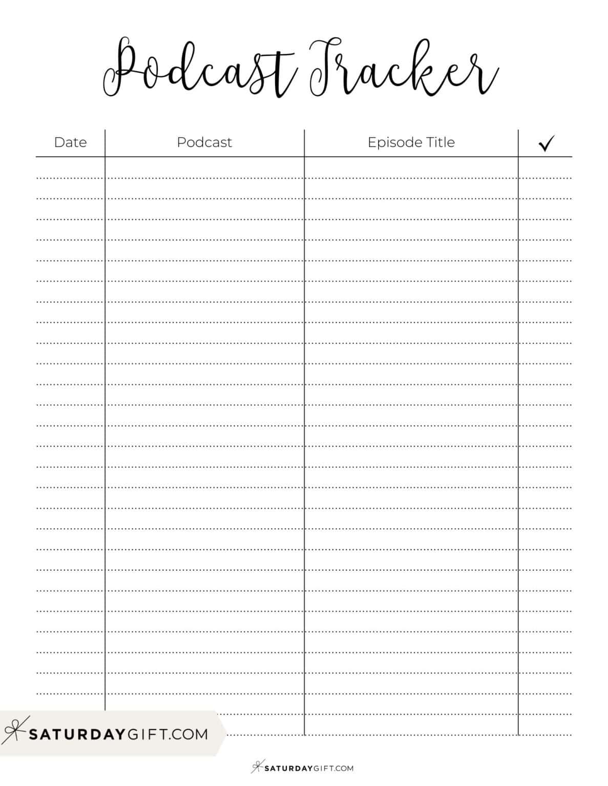 Podcast Tracker - 17 Cute Free Printable Templates | SaturdayGift