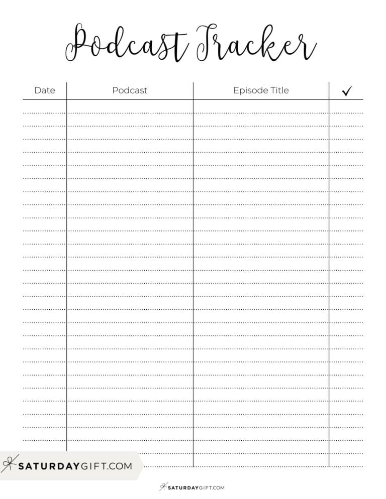 Podcast Tracker - 17 Cute Free Printable Templates | SaturdayGift