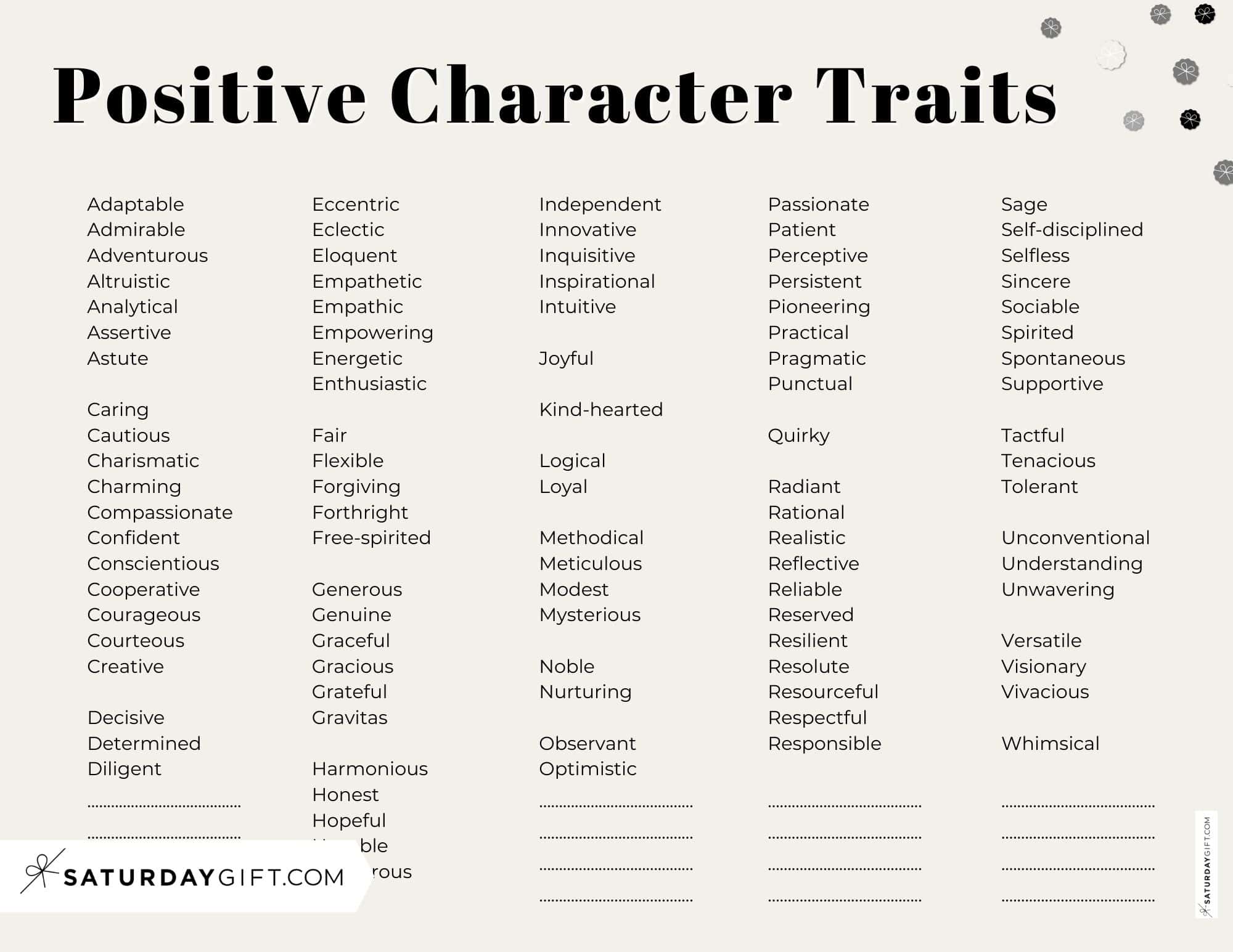 Positive Character Traits List - 100 Good Qualities & Examples ...