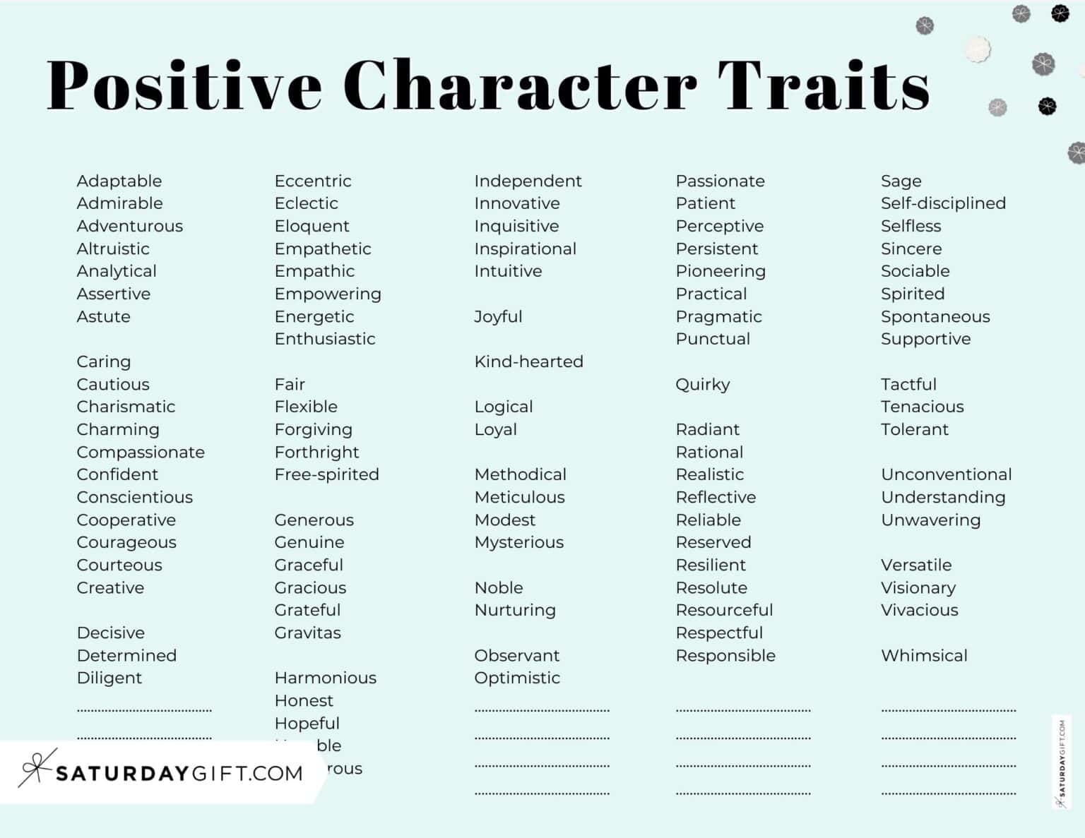 Positive Character Traits List - 100 Good Qualities & Examples ...