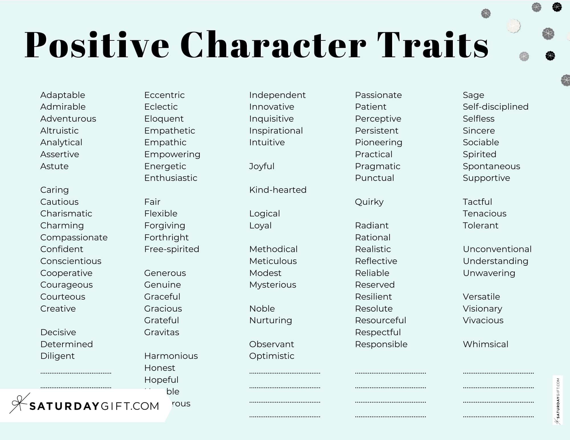 Positive Character Traits List - 100 Good Qualities & Examples ...