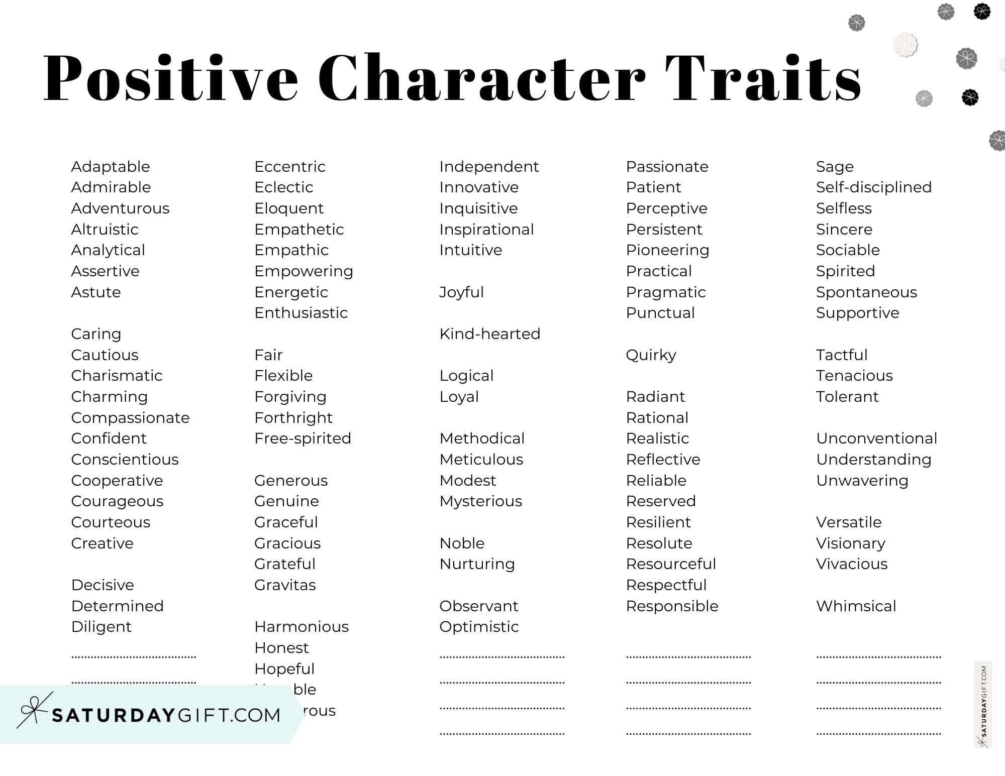 Positive Character Traits List - 100 Good Qualities & Examples ...