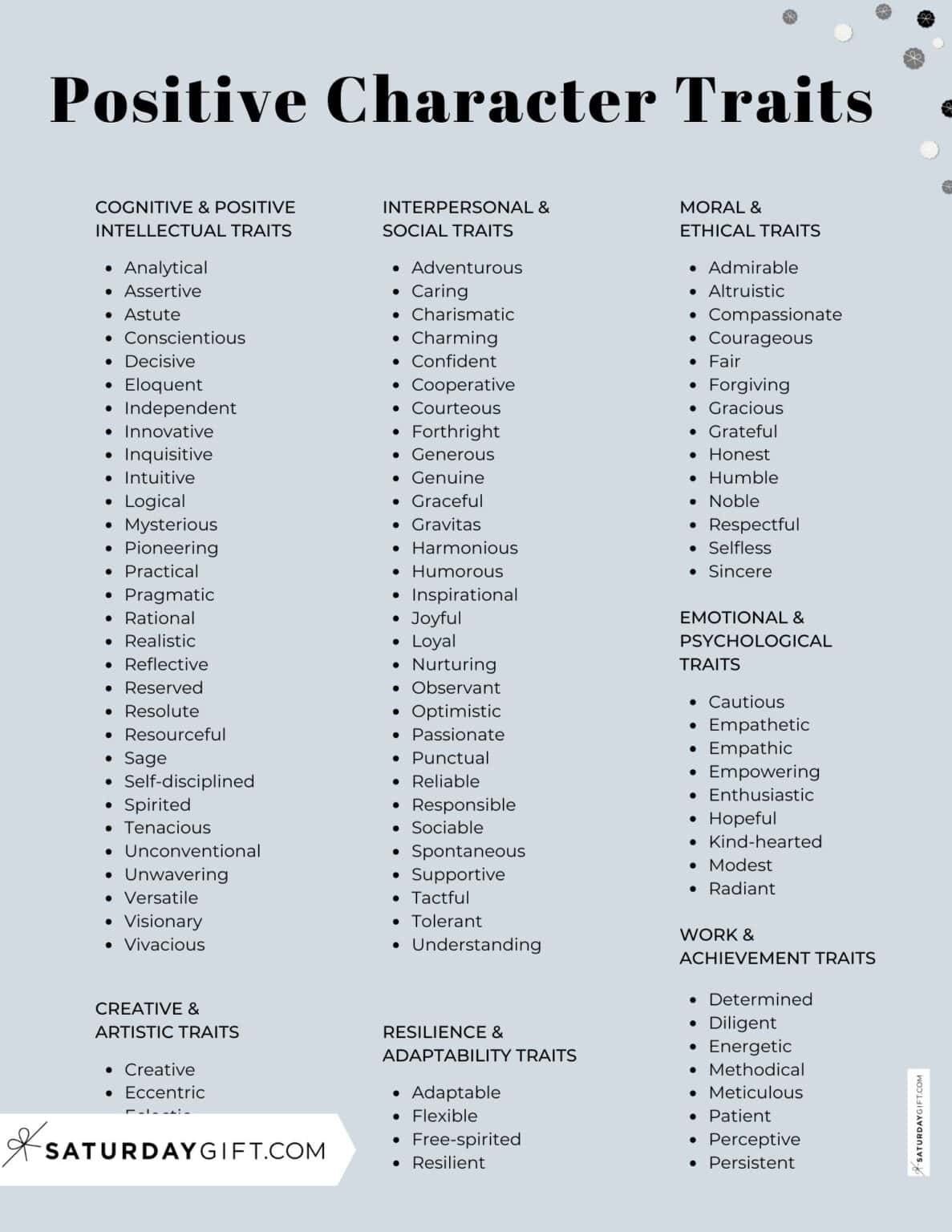 Positive Character Traits List 100 Good Qualities Examples