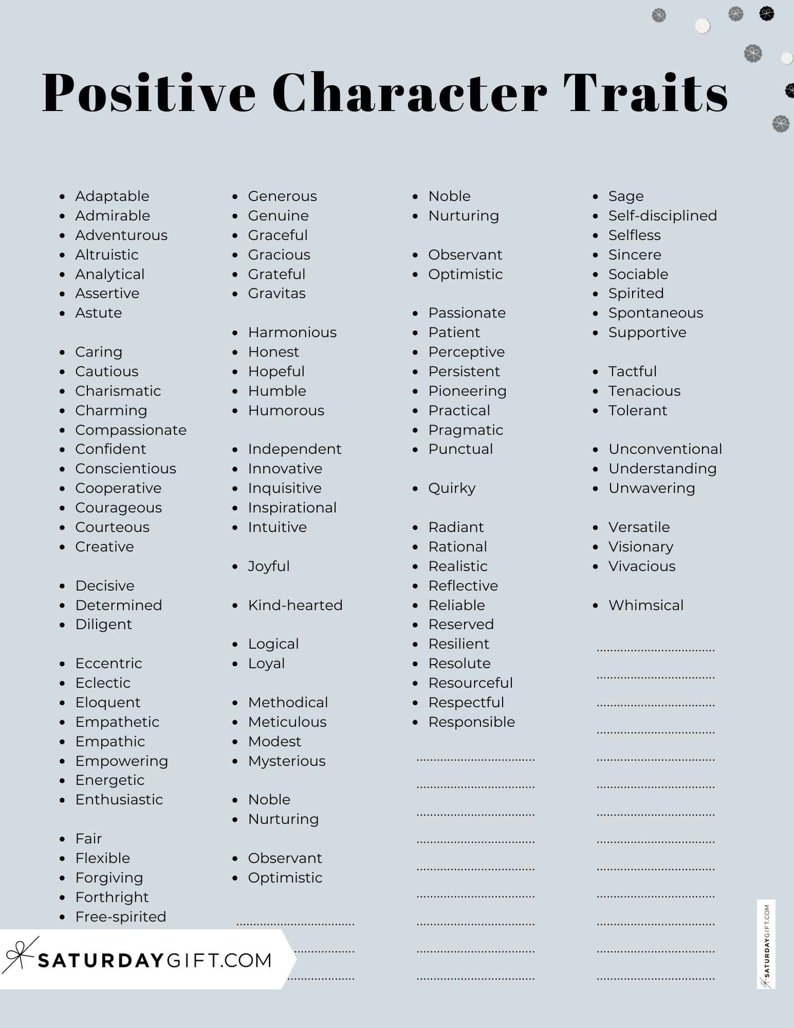 Positive Character Traits List - 100 Good Qualities & Examples ...
