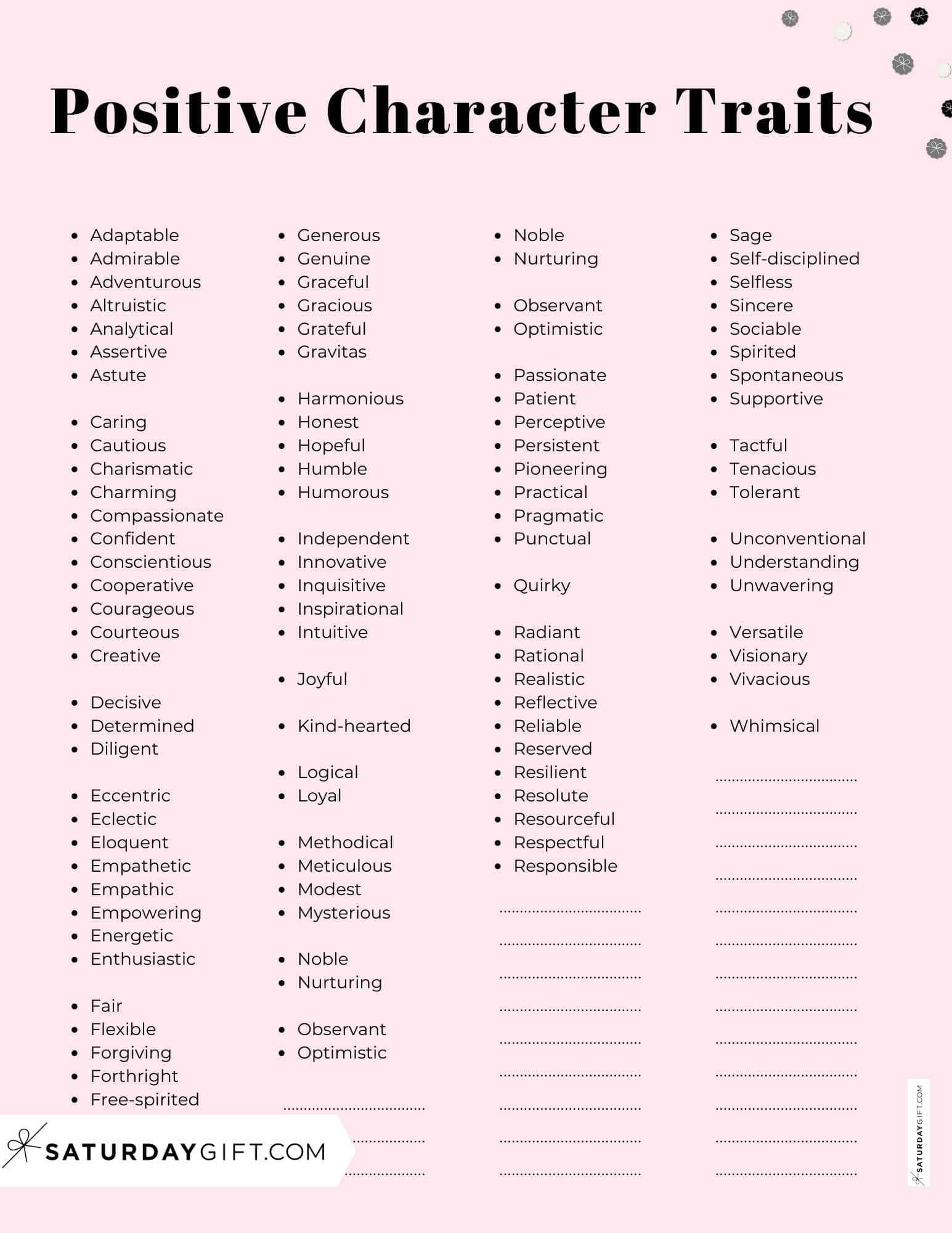 Positive Character Traits List - 100 Good Qualities & Examples ...