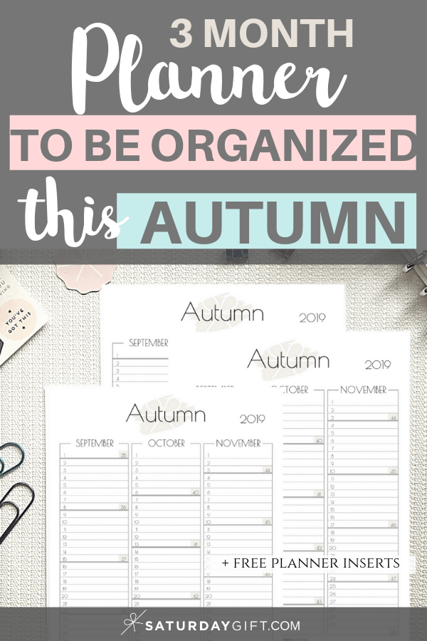 Autumn Planner Sheet For September, October & November 2019