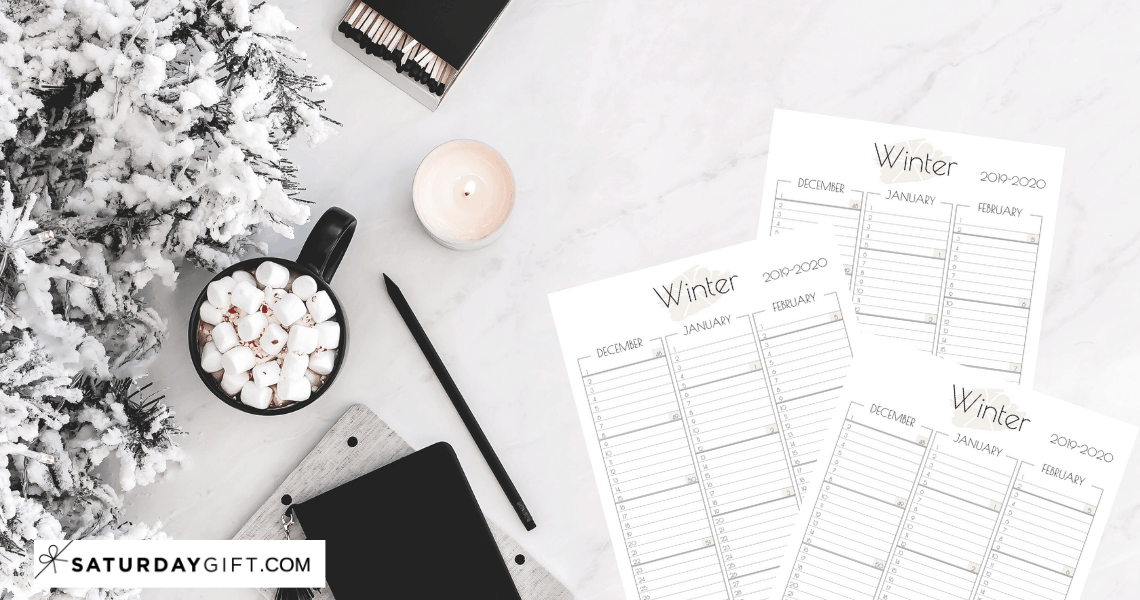Winter Planner Sheet For December, January & February 2019 - 2020