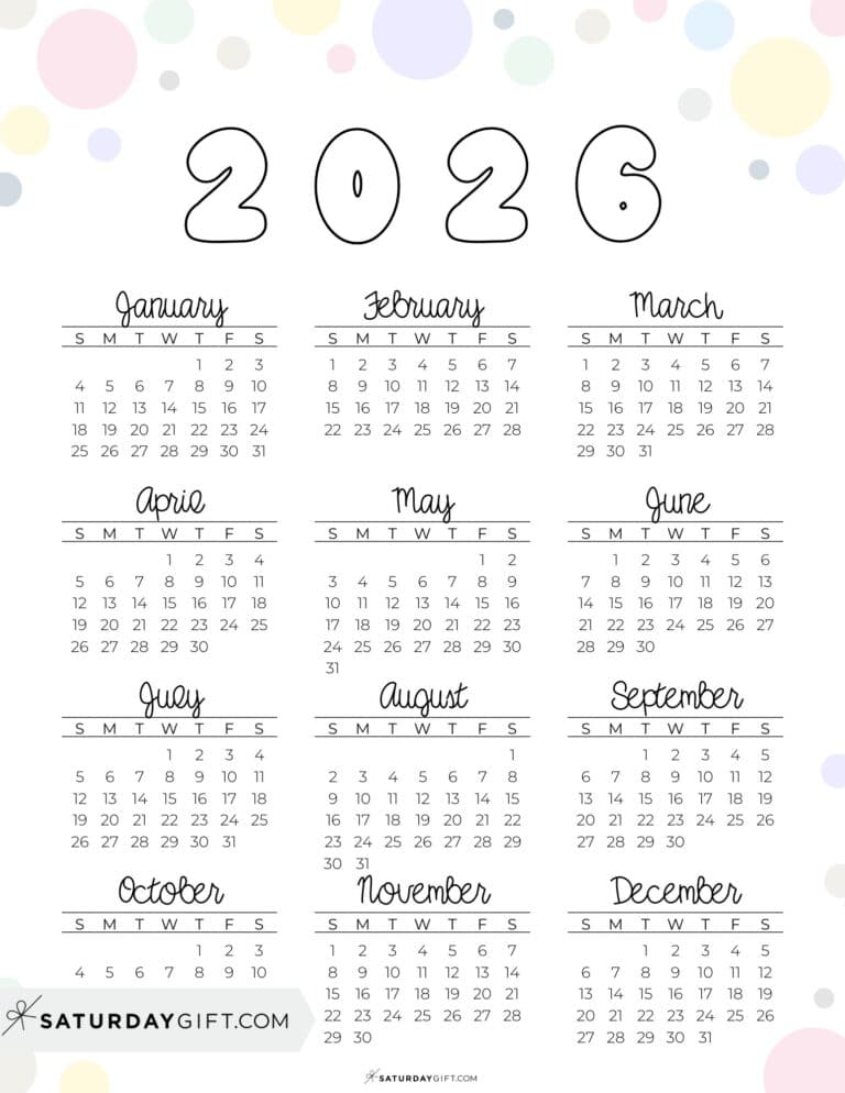 2026 Yearly Calendar Printable - 35 Cute & Free 2026 Annual Calendars